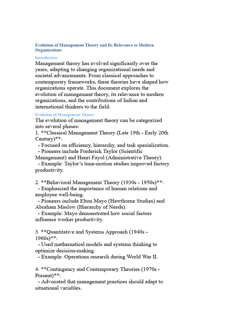 Evolution of Management Theory | PDF | Business Economics | Economies
