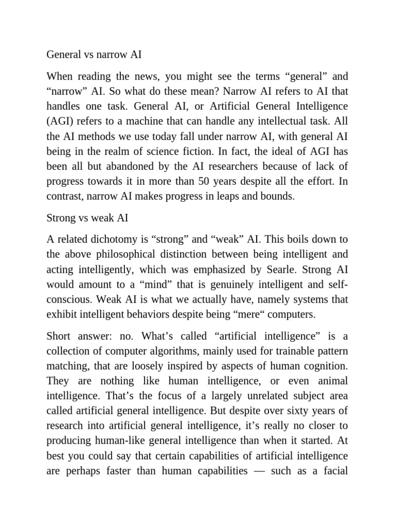 General Vs Narrow AI | PDF