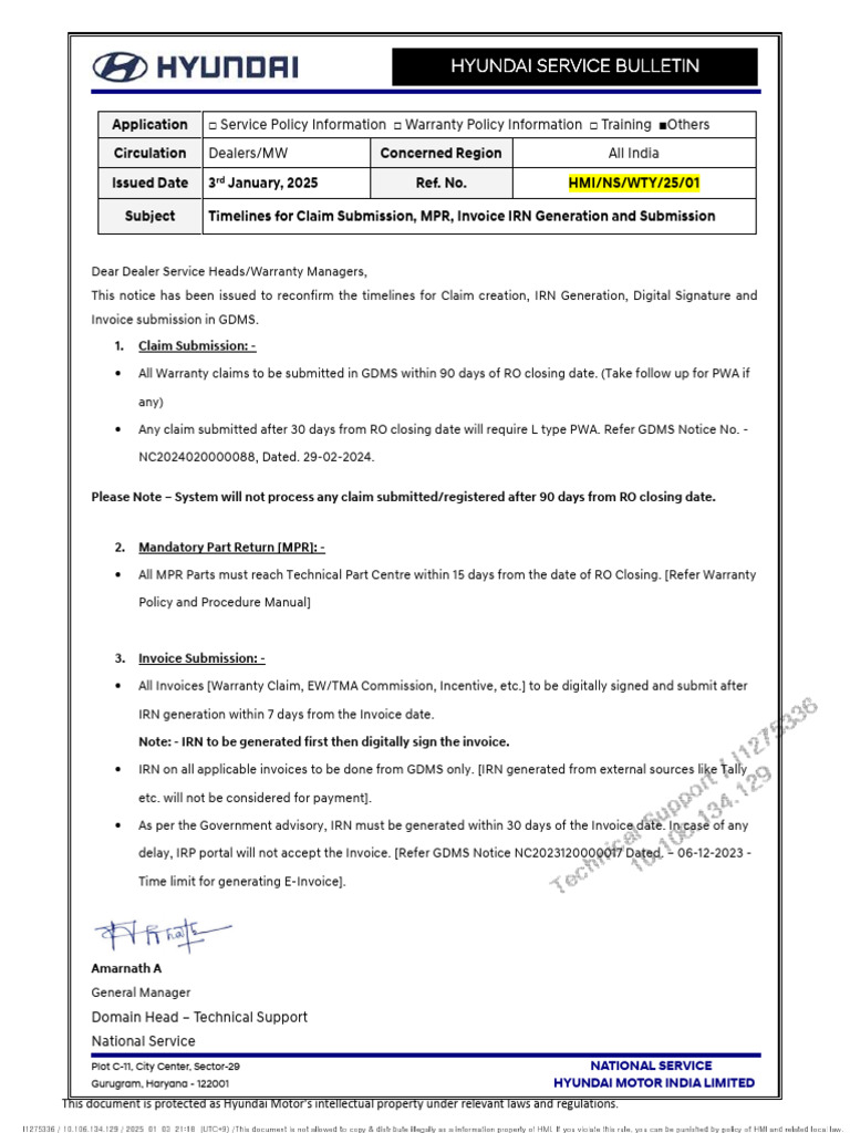 Circular - Timeline For Claim Submission, MPR, Invoice IRN Generation ...