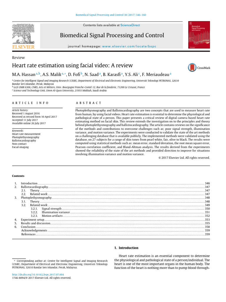 Heart Rate Estimation Using Facial Video-Review | PDF | Spectral Density | Heart