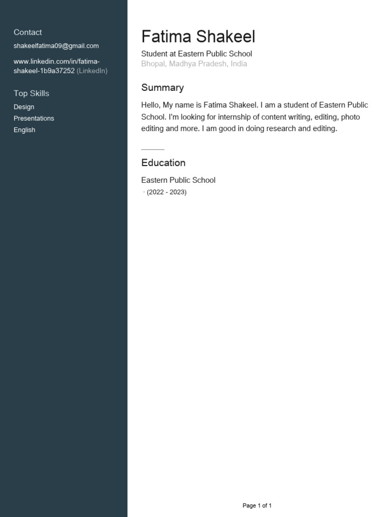 Fatima Shakeel - Content Writing Intern | PDF