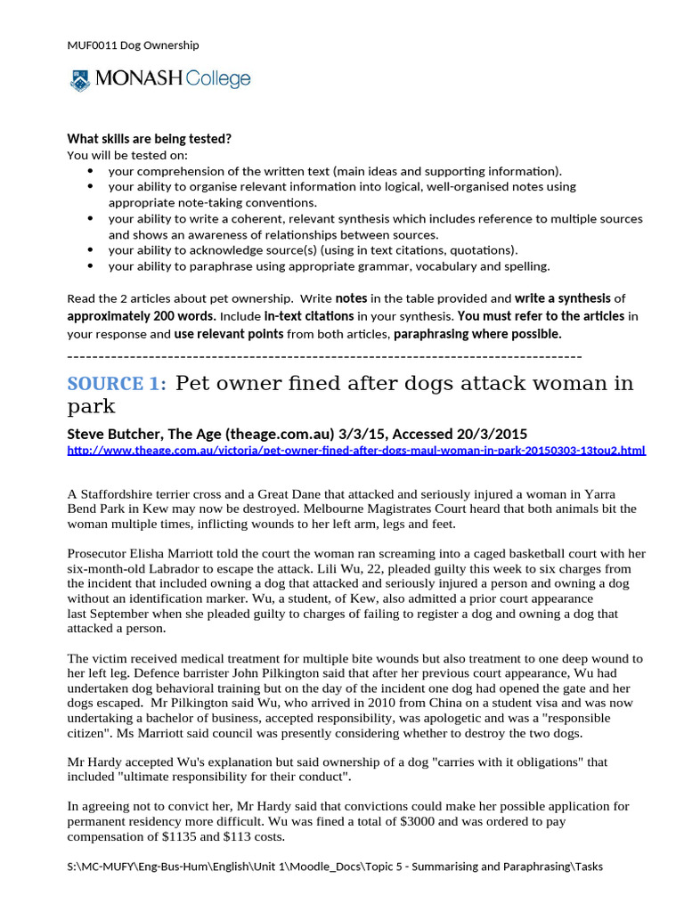 Dog Ownership Practice Synthesis Task | PDF | Pet | Dogs