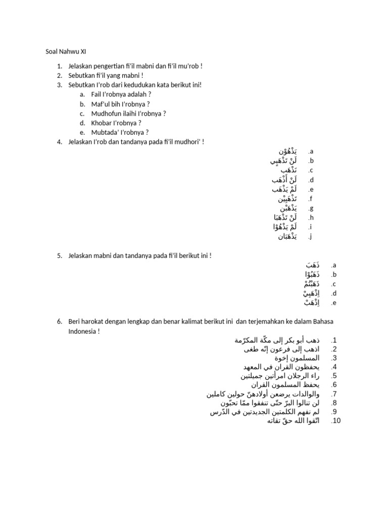 Soal Nahwu XI | PDF