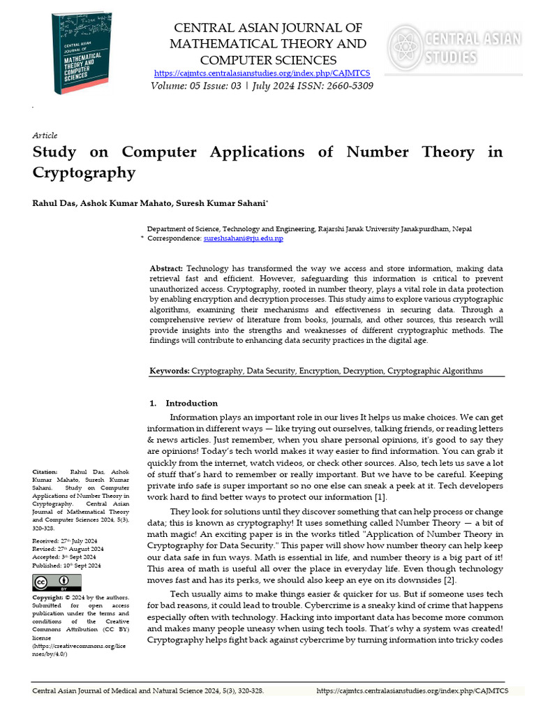 Number Theory in Cryptography | PDF | Integer | Cryptography