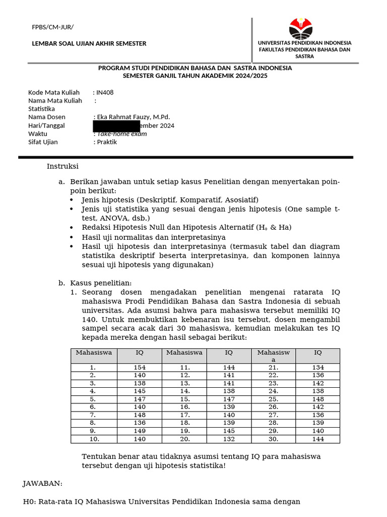 In408 Statistika Uas 2024 | PDF