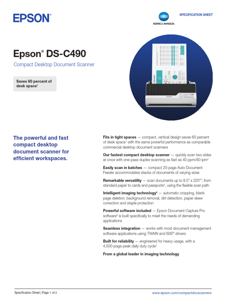 Epson DS-C490 Spec Sheet | PDF | Image Scanner | Computing