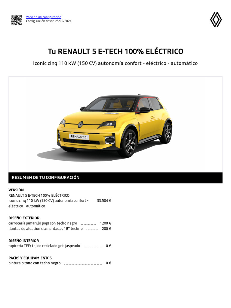 RENAULT 5 ETECH 100 ELÉCTRICO iconic cinq 110 kW (150 CV) autonomía ...