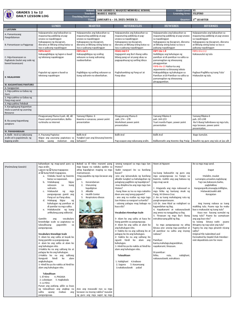 Dll Filipino 6 q3 w5 | PDF