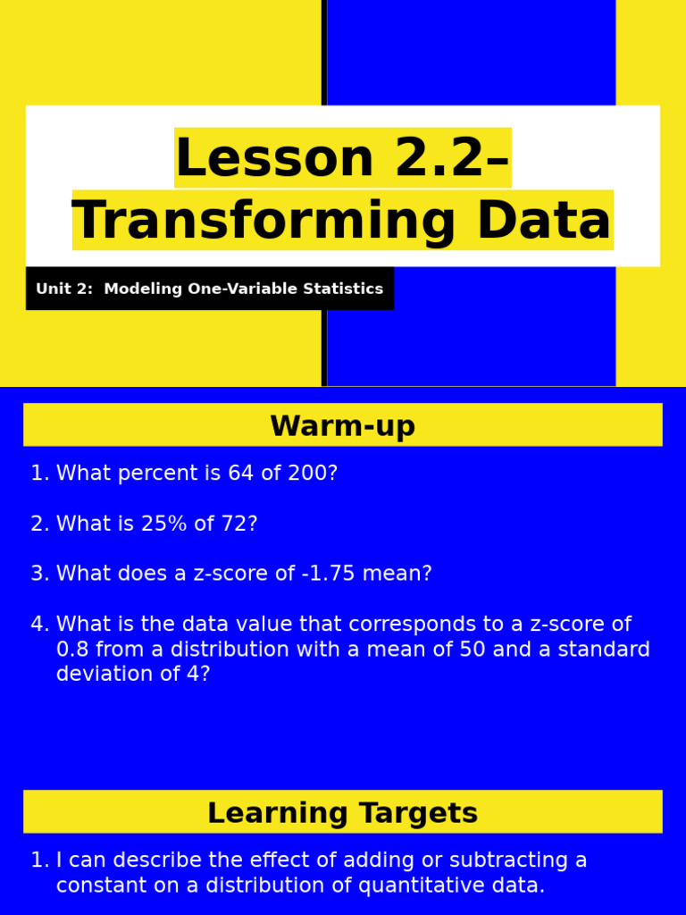 Lesson 2.2–Transforming Data | PDF | Standard Score | Speed Of Light