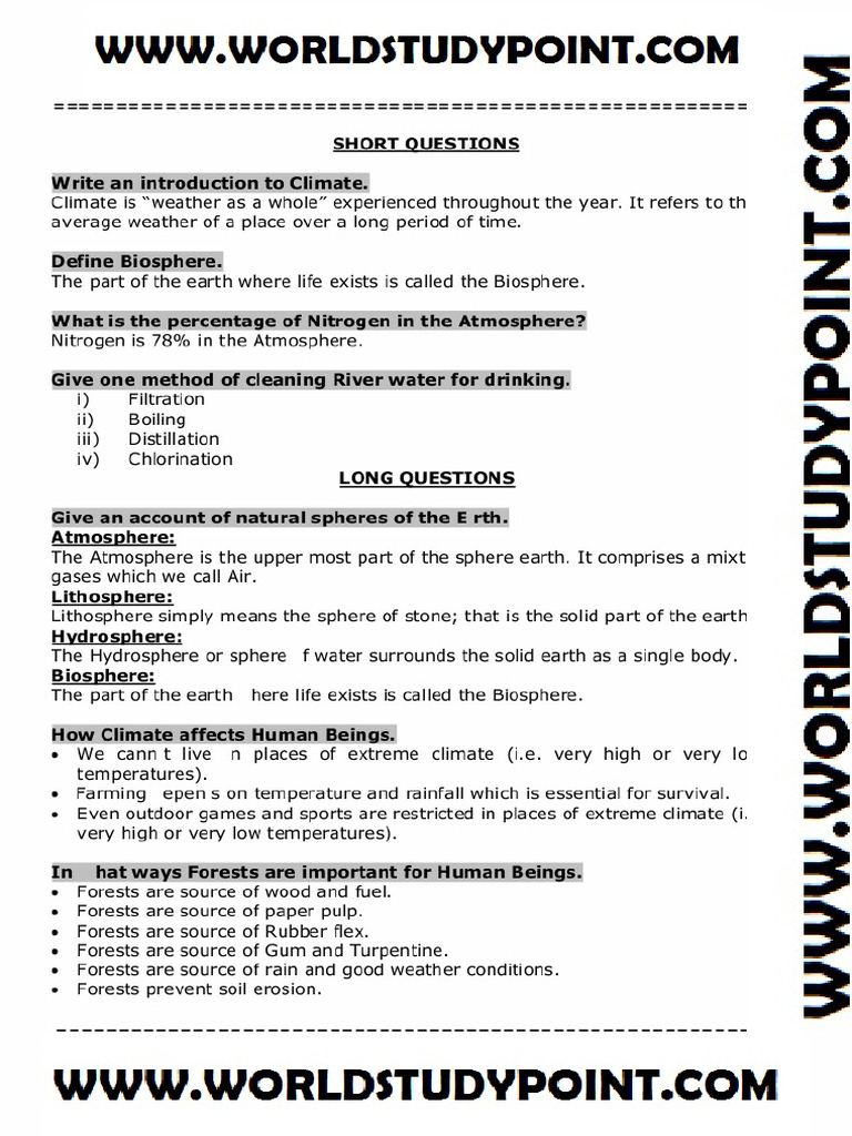 6th Grade Geography Notes Federal Board Chapter 3 | PDF