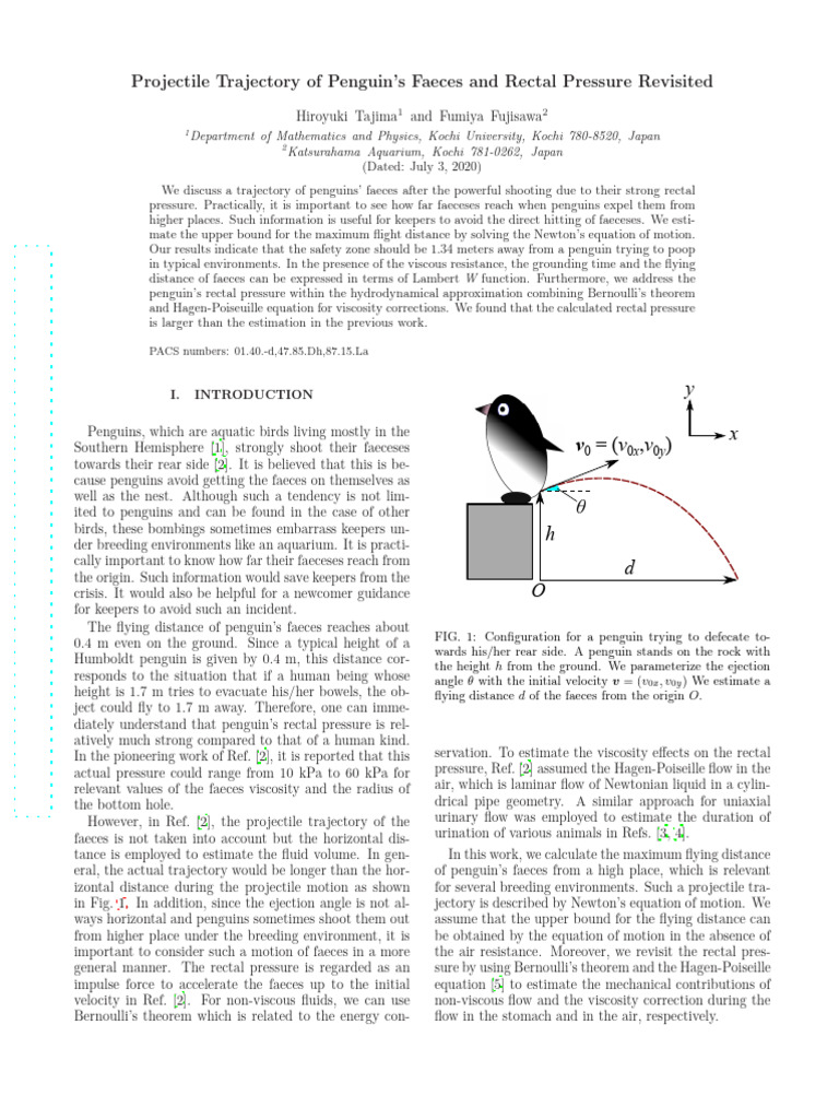 Projectile Trajectory of Penguin Faeces Research Paper | PDF | Fluid Dynamics | Pressure