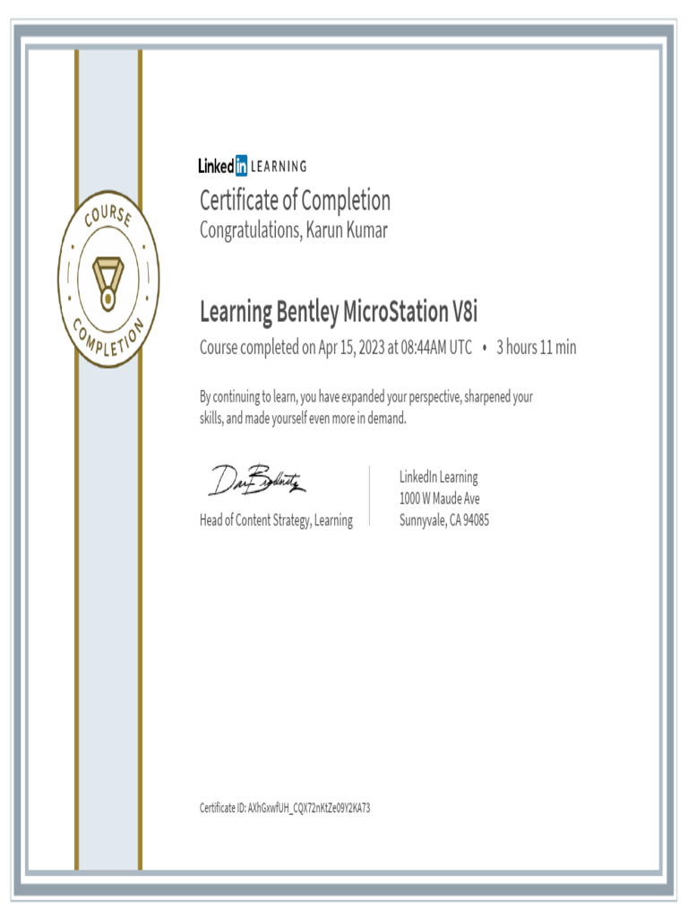 CertificateOfCompletion_Learning Bentley MicroStation V8i | PDF
