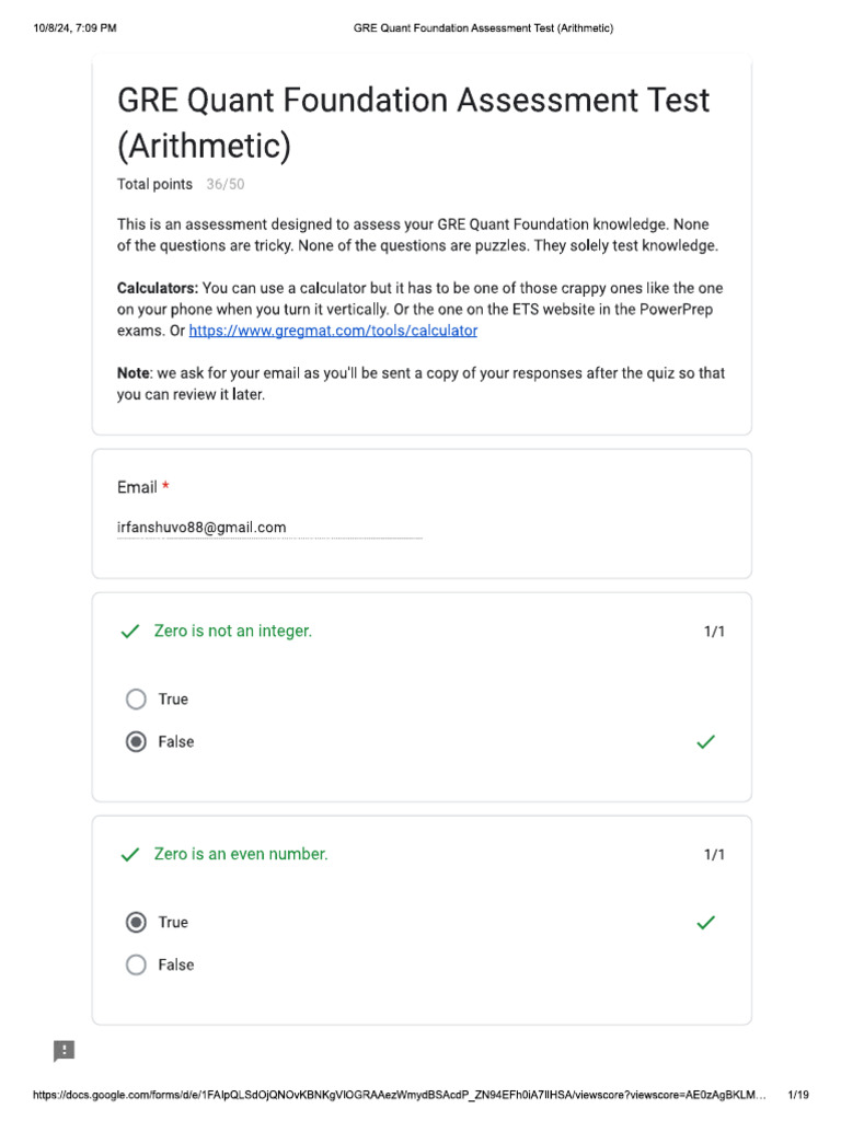 GRE Quant Foundation Assessment Test (Arithmetic) | PDF