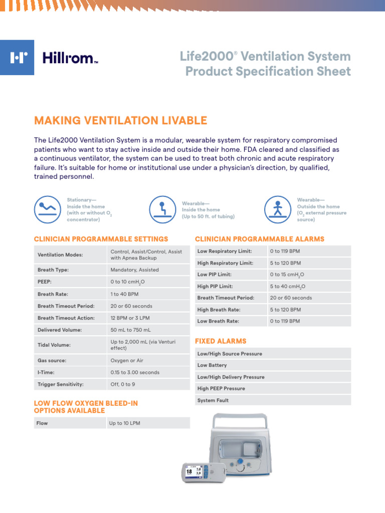 EN r1 - Life2000 Product - Spec Sheet LR | PDF | Breathing | Clinical ...