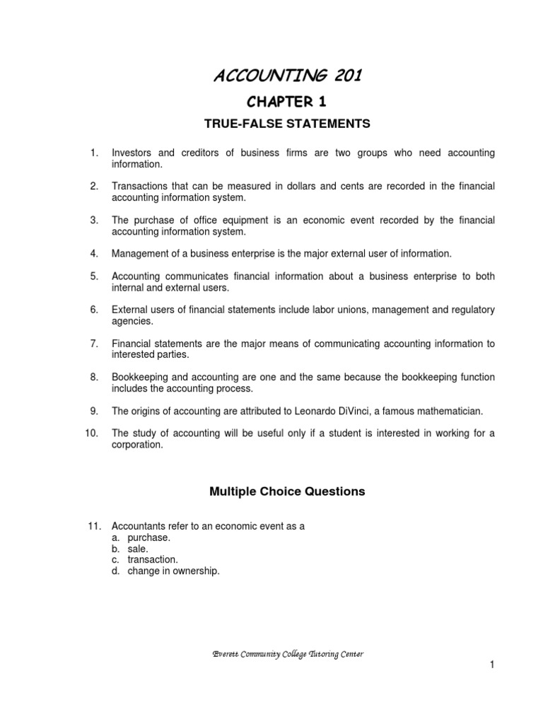Acct 200 Chapter 1 Test | PDF | Generally Accepted Accounting ...