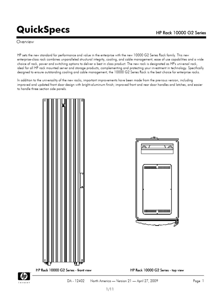 0506-2.HP Universial Rack Quickspec | PDF | Hewlett Packard | Pallet