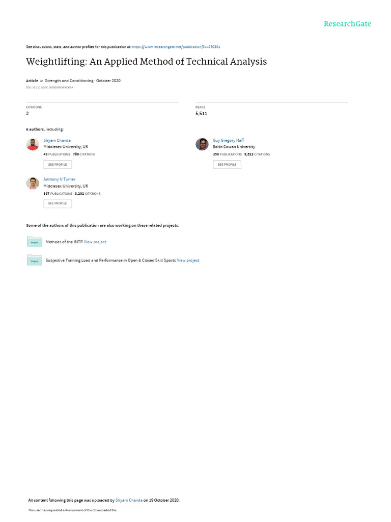 Weightlifting: An Applied Method of Technical Analysis: Strength and Conditioning October 2020 ...