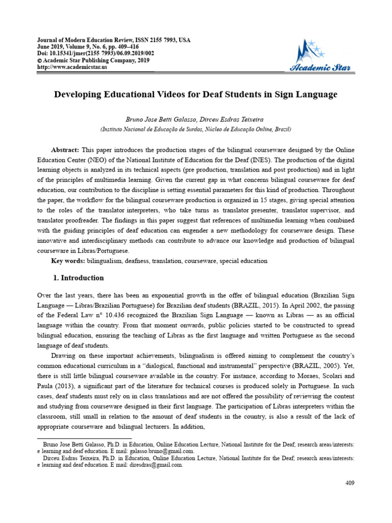 Artigo JMER2019 Developing Educational Videos For Deaf Students in Sign ...