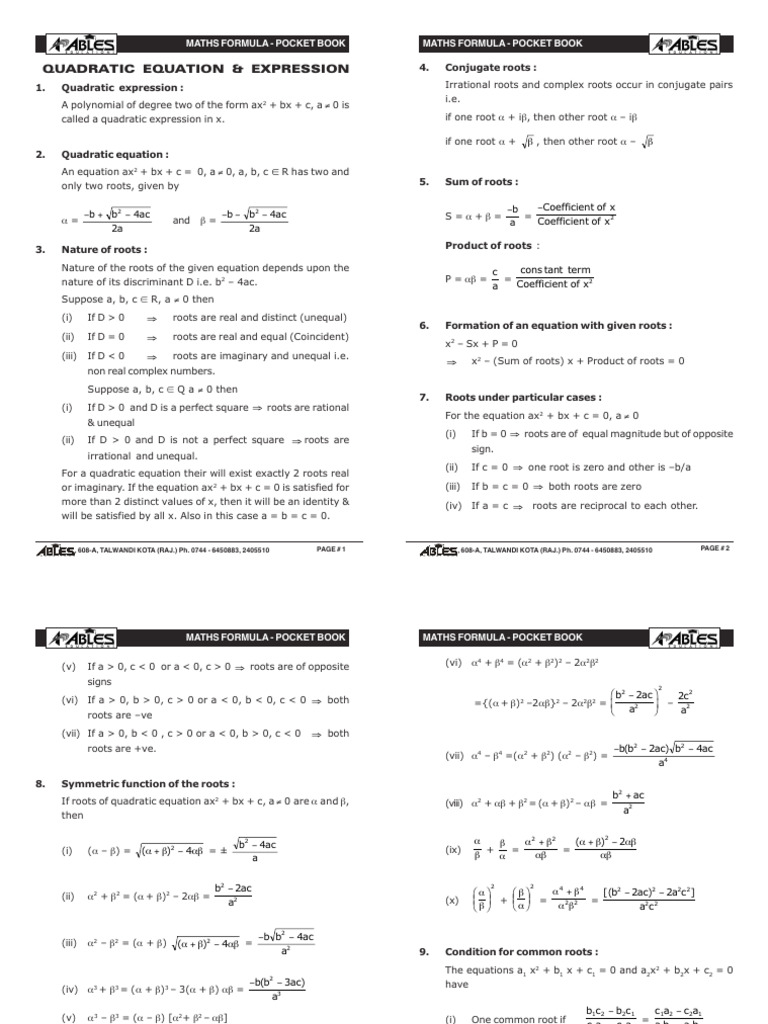 Key Formuulas of Jee Math (2) | PDF