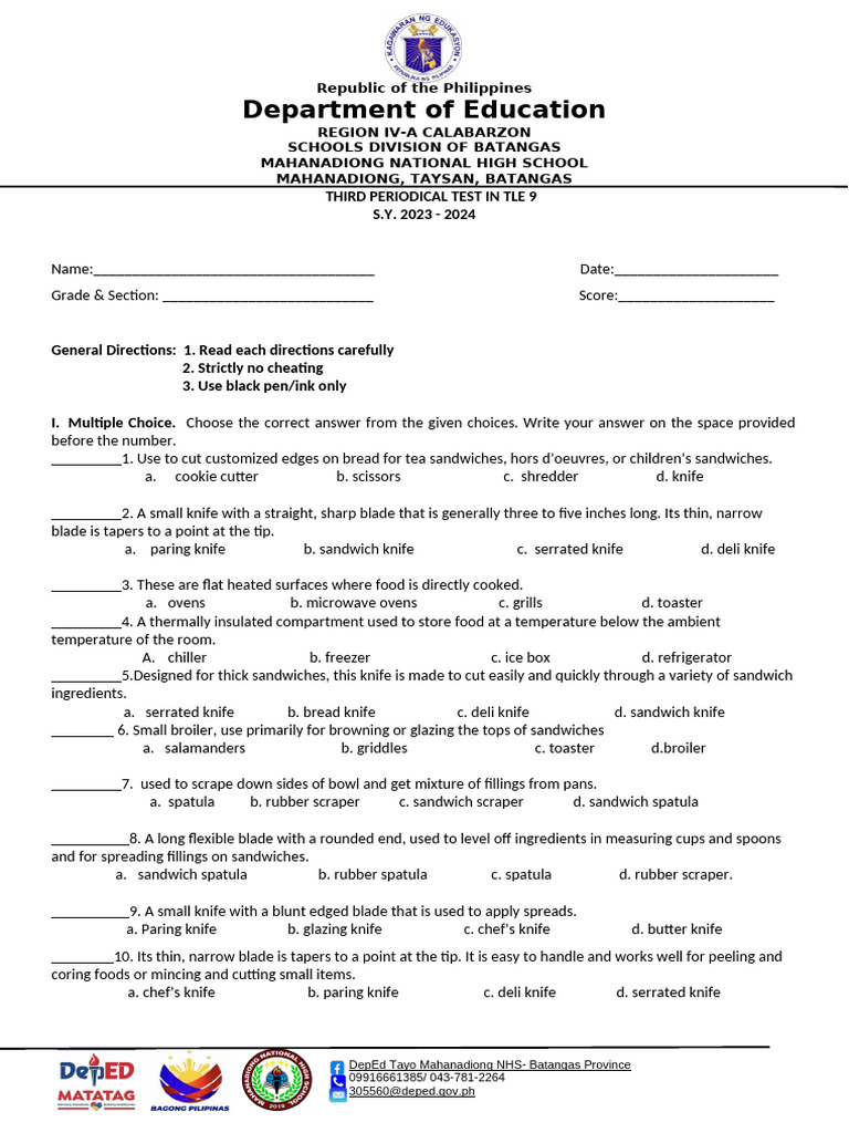 TLE-9_PERIODICAL-TEST | PDF | Breads | Sandwich