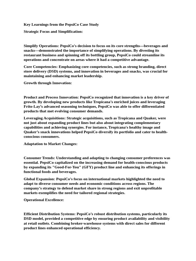 Key Learnings From The PepsiCo Case Study | PDF | Pepsi Co | Innovation