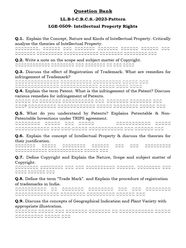 Ipr-question Bank23 (1) | PDF | Trademark | Intellectual Property