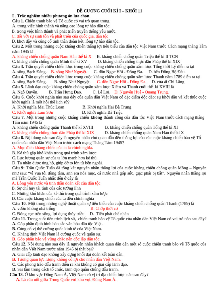 ĐỀ ÔN SỬ 11 CKI | PDF