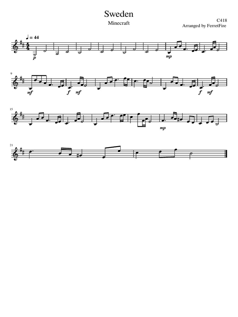 Sweden - Minecraft Violin Solo | PDF