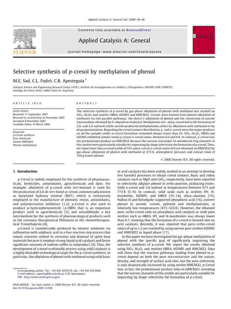 Applied Catalysis A General 342 2008 40 | PDF | Catalysis | Silicon Dioxide