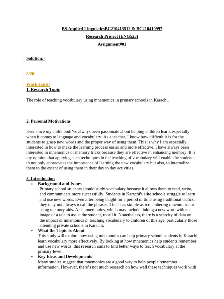 Fall 2024 - ENG525 - 1 - BC210410997 | PDF | Mnemonic | Vocabulary