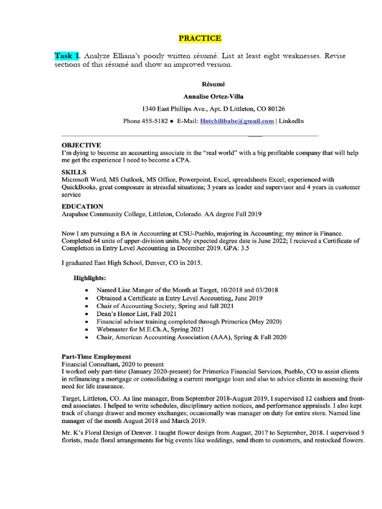 PRACTICE - Resume - Cover Letter | PDF