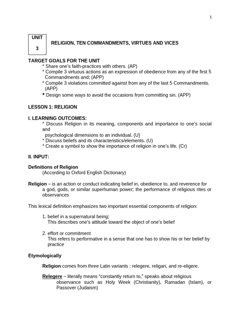 Religion & Ten Commandments Guide | PDF | Virtue | Jesus