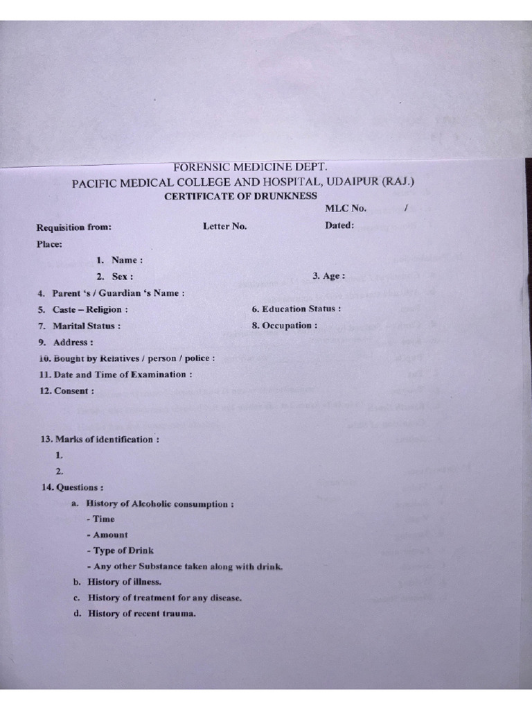 Drunkenness Certificate FMT | PDF