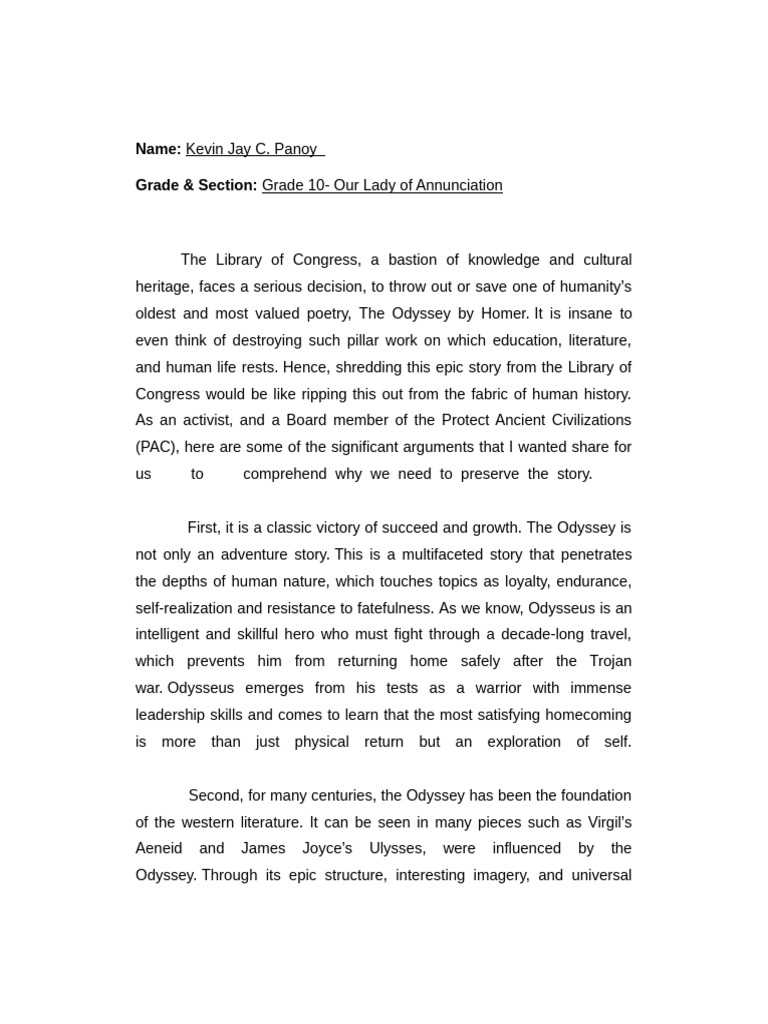 KEVIN JAY PANOY (ARGUMENTATIVE PIECE) | PDF | Odyssey | Odysseus