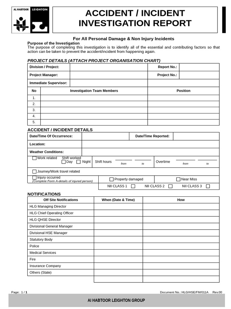 HLG HSE FM 011A r00 HSE Accident Incident Investigation Report | PDF ...