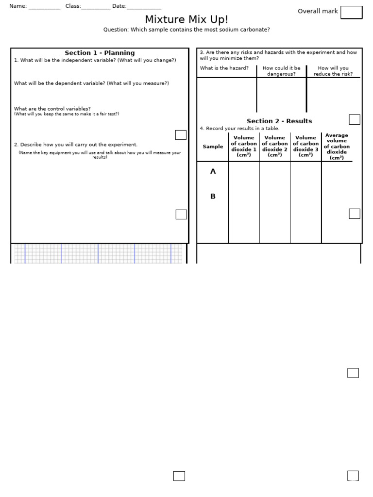 D-Mixture Mix Up Investigation Sheet | PDF | Experiment