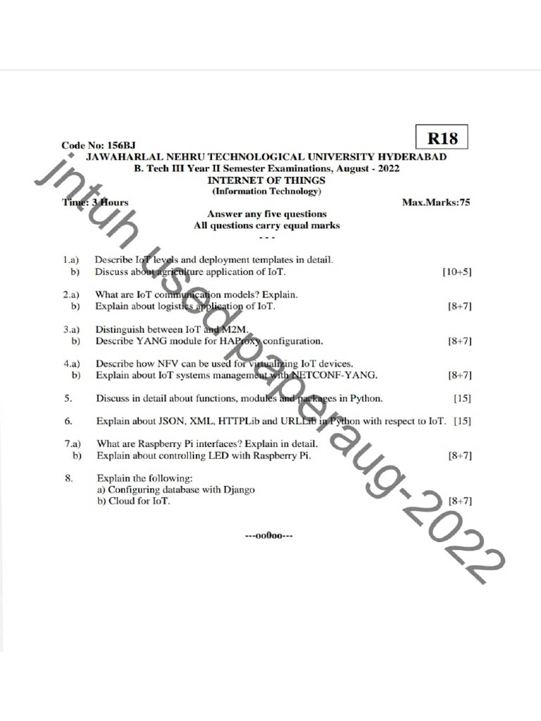 IoT Previous Jntuh Papers | PDF