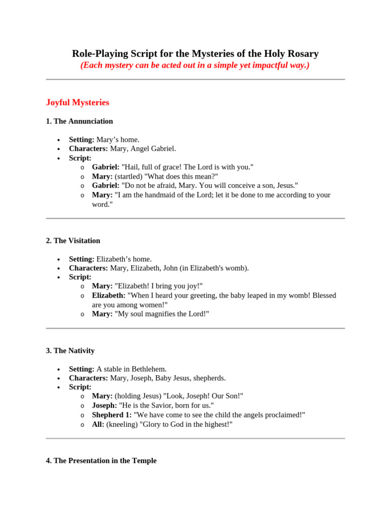 Role Play Script of The Holy Rosary Msyteries | PDF | Jesus | Mary ...