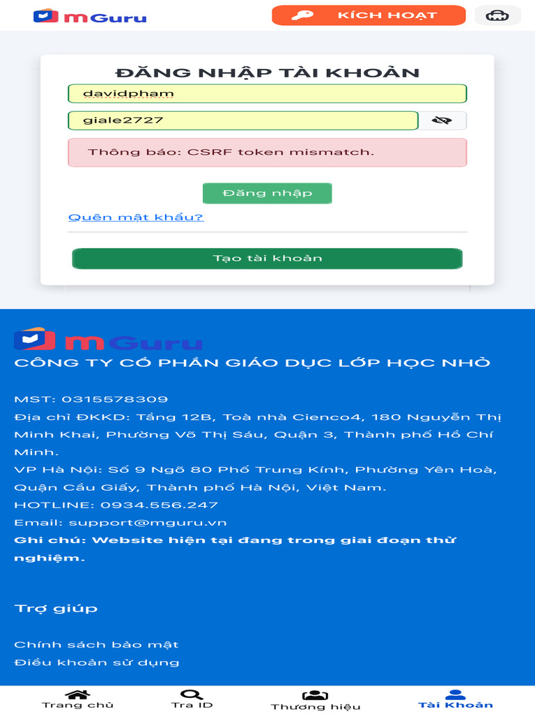 Đăng Nhập Tài Khoản - MGURU | PDF