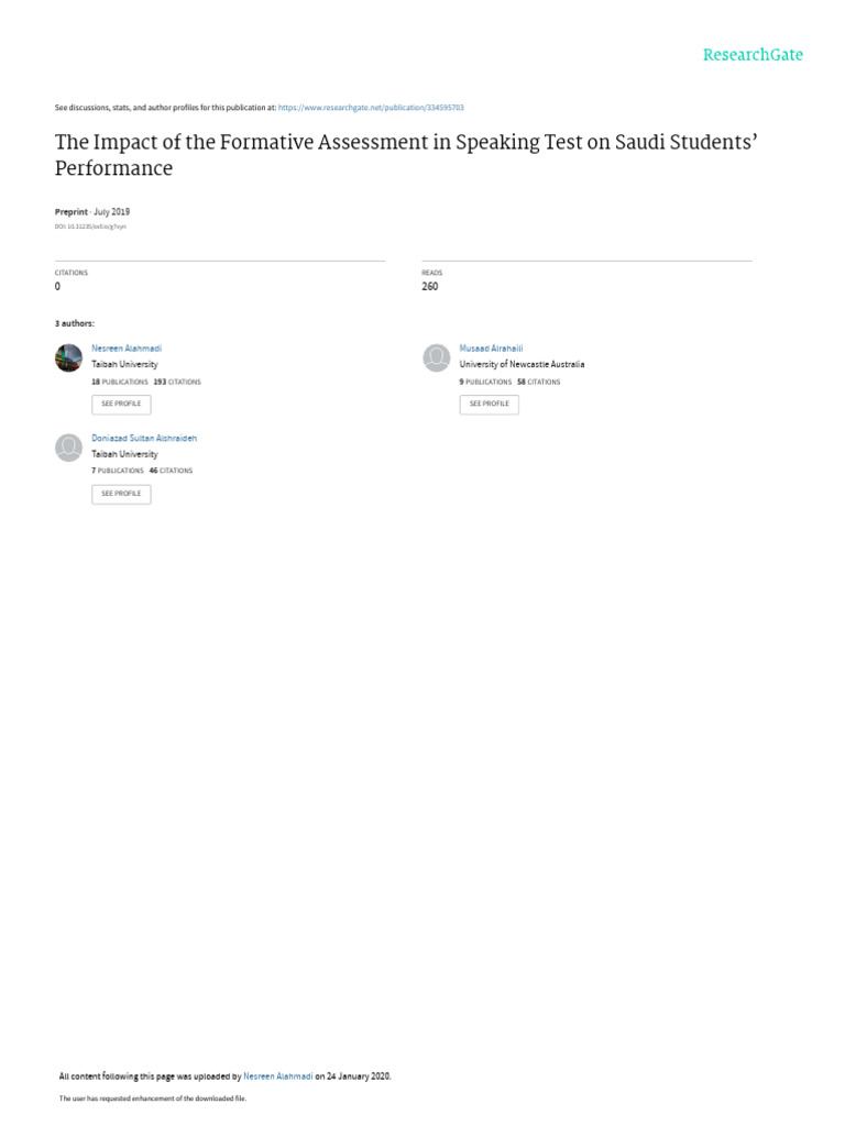 The Impact of The Formative Assessment in Speaking | PDF | Educational Assessment | Cognition