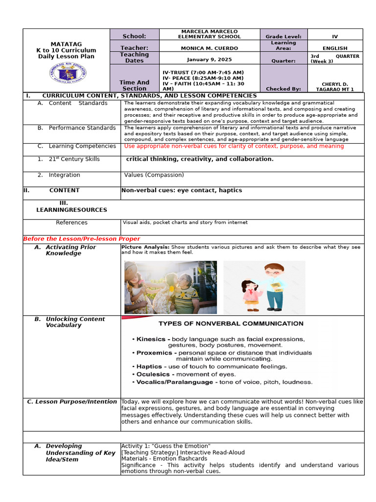 Quarter 3 English Week 3 Day 6 | PDF | Nonverbal Communication ...