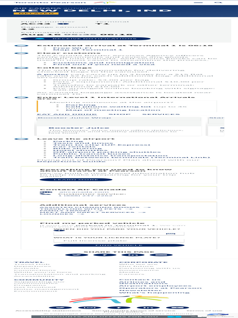Air Canada Flight AC43 From New Delhi Pearson Airport | PDF | Airport ...