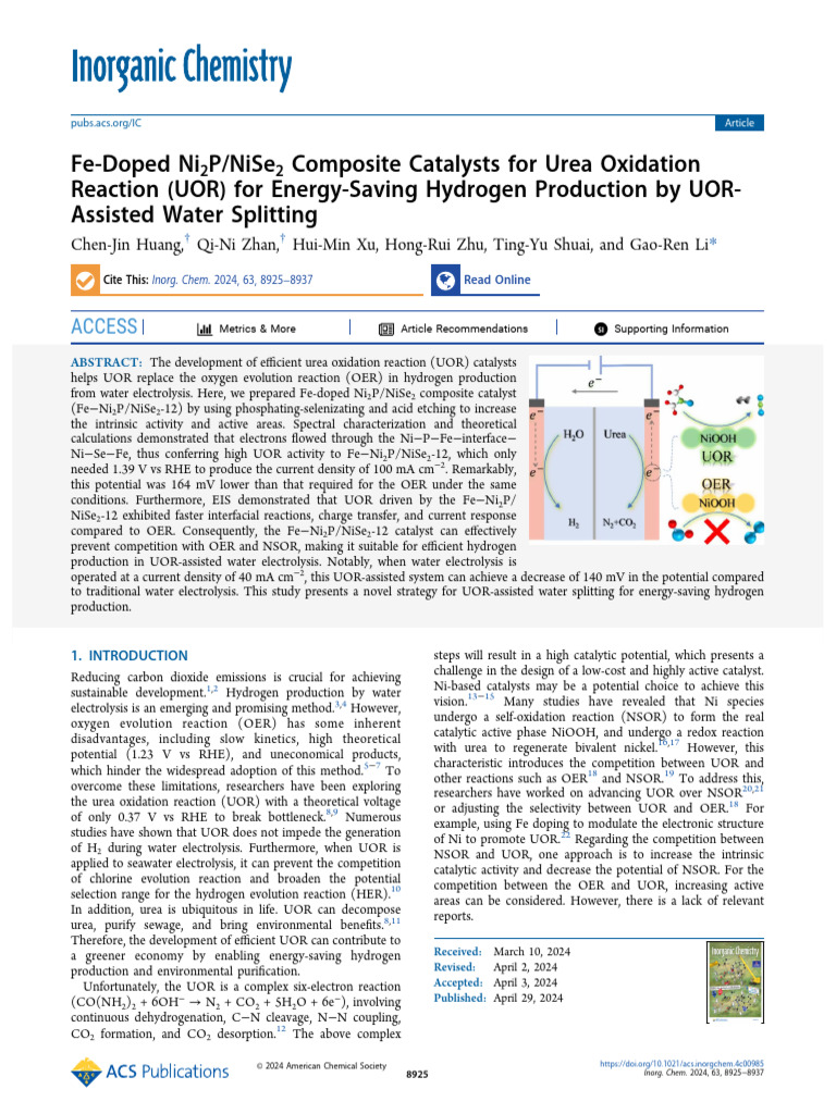 Huang Et Al 2024 Fe Doped Ni2p Nise2 Composite Catalysts For Urea ...