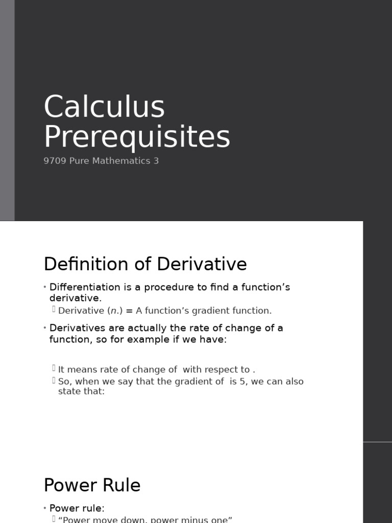 Calculus Prerequisites | PDF | Tangent | Gradient