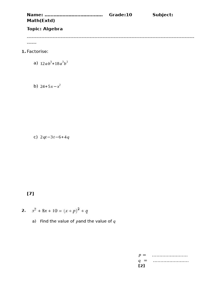 Algebra Test - Scribbed | PDF