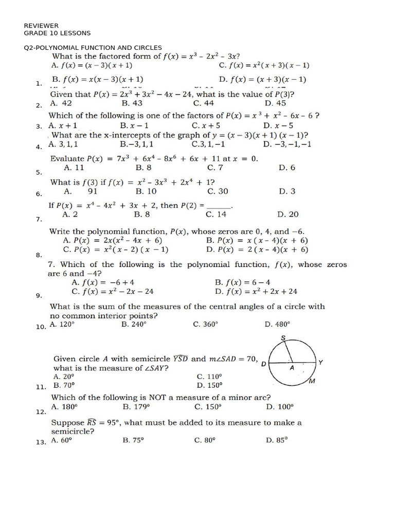 Reviewer Math Quiz Bee G10 Q2 | PDF