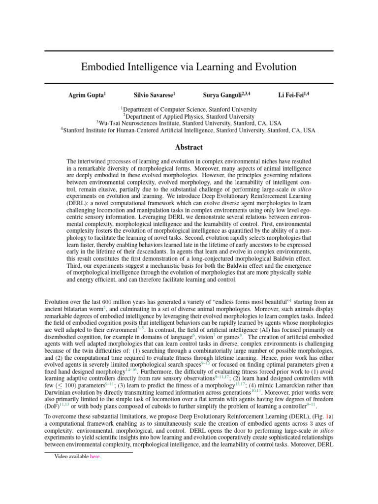 Embodied Intelligence Via Learning and Evolution | PDF | Evolution ...