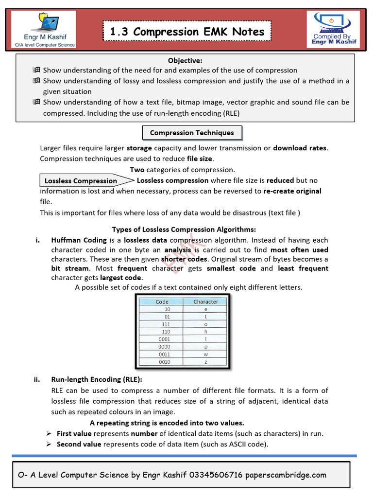 1.3-Compression-Notes-By-EMK | PDF | Data Compression | Computer Data