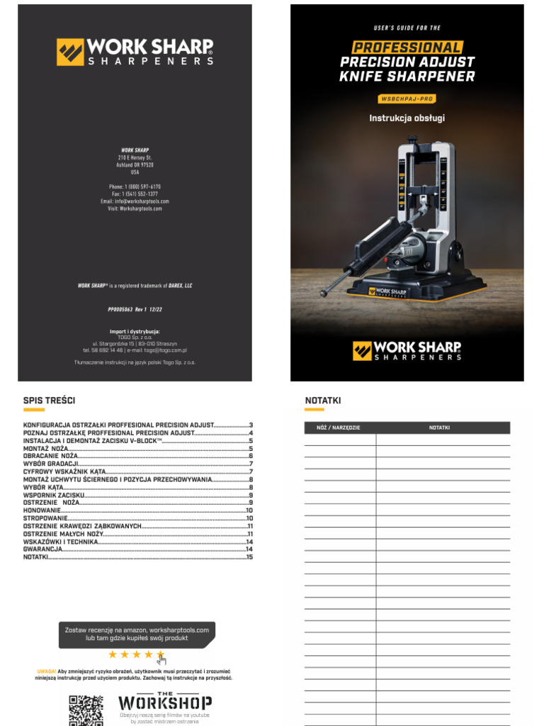 Instrukcja Obslugi Ostrzalka Work Sharp Professional Precision Adjust Pol | PDF