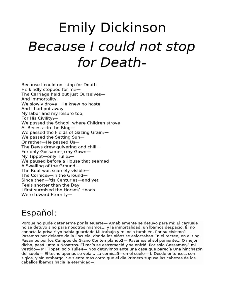 Emily Dickinson Because I could not stop for Death- | PDF